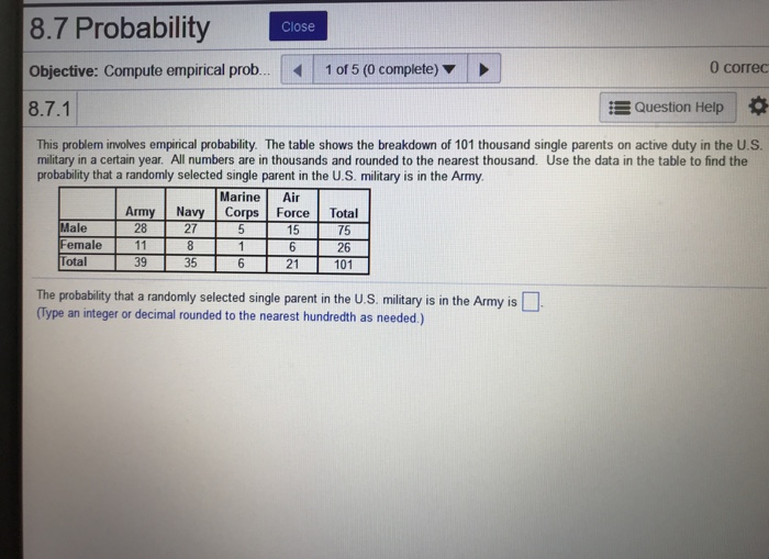 Solved 8.7 Probability Objective: Compute empirical prob.1of | Chegg.com