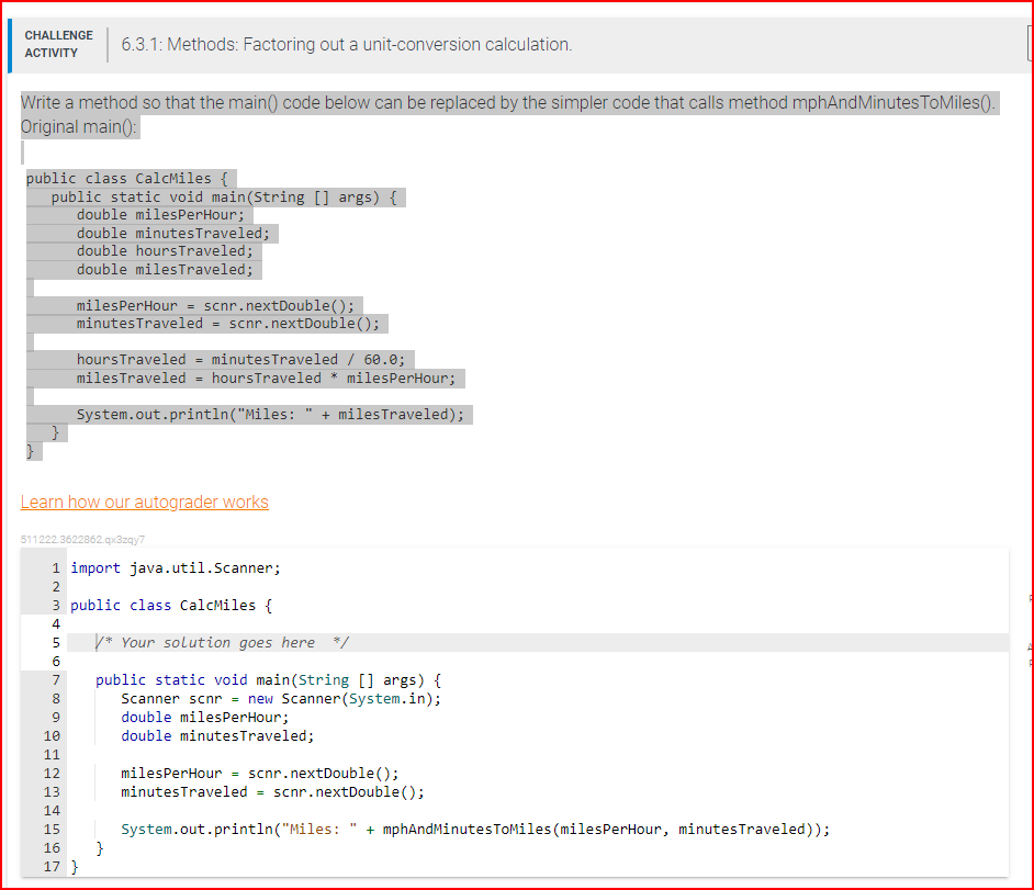 Solved CHALLENGE ACTIVITY 6.3.1: Methods: Factoring out a | Chegg.com