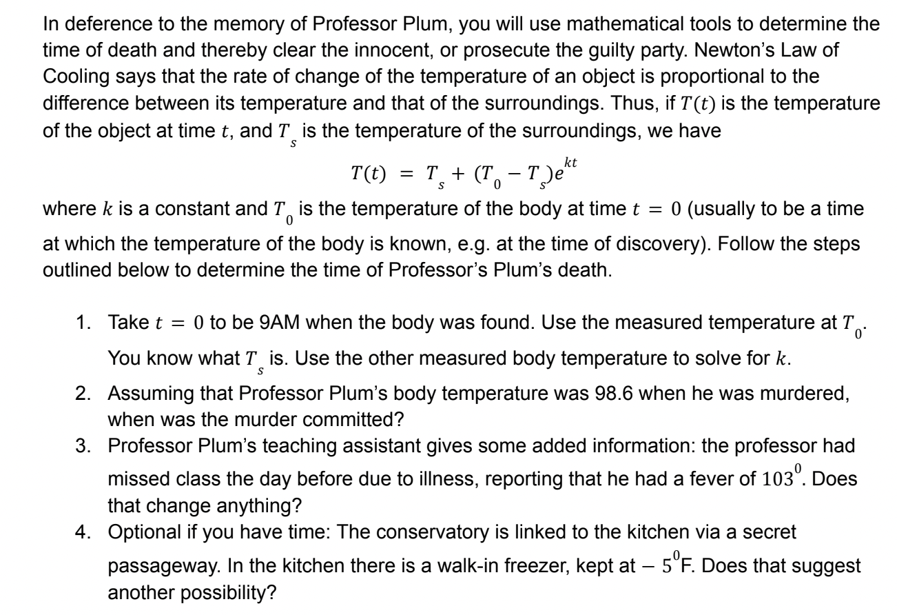 The Scenario: The body of Professor Plum, beloved | Chegg.com