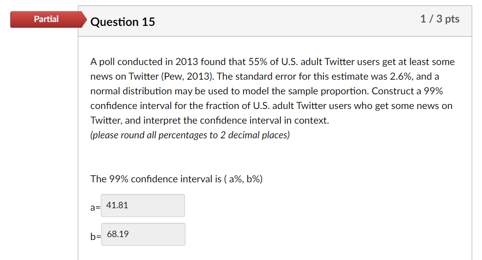 Solved A poll conducted in 2013 found that 55% of U.S. adult | Chegg.com