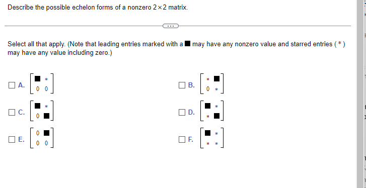 Solved Describe the possible echelon forms of a nonzero 2×2 | Chegg.com