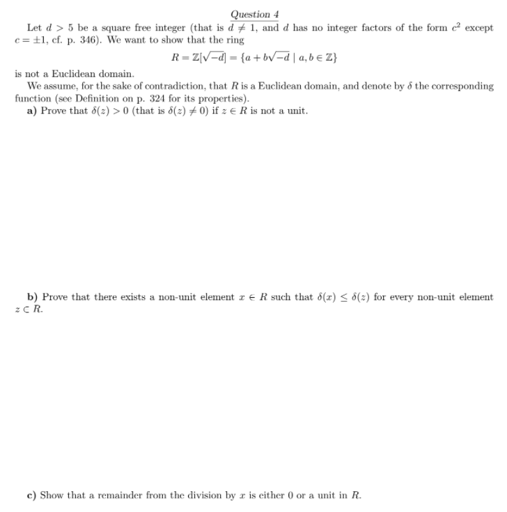 Solved Question 4 Let d > 5 be a square free integer (that | Chegg.com