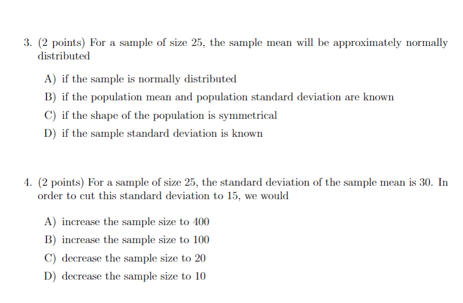 Solved 3. (2 points) For a sample of size 25, the sample | Chegg.com