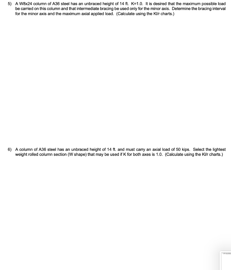 5) A W8x24 column of A36 steel has an unbraced height | Chegg.com