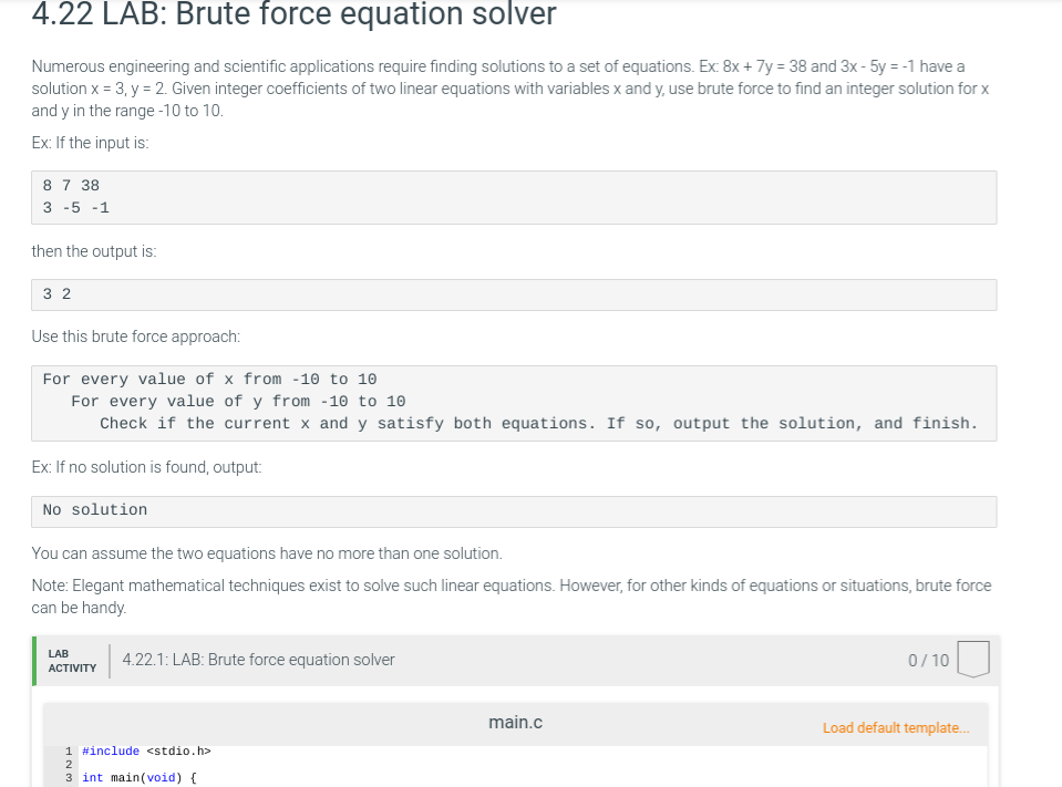 Solved: 4.22 LAB: Brute Force Equation Solver Numerous Eng... | Chegg.com