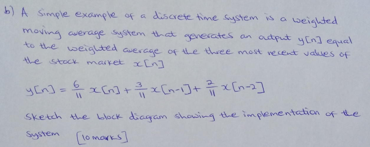 Solved a b) A simple example of a discrete time system is | Chegg.com