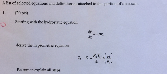 Solved A list of selected equations and definitions is | Chegg.com