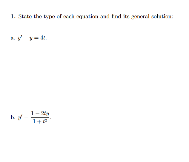 Solved 1. State the type of each equation and find its | Chegg.com
