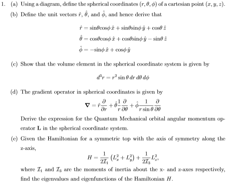 Solved 1 a Using A Diagram Define The Spherical Chegg