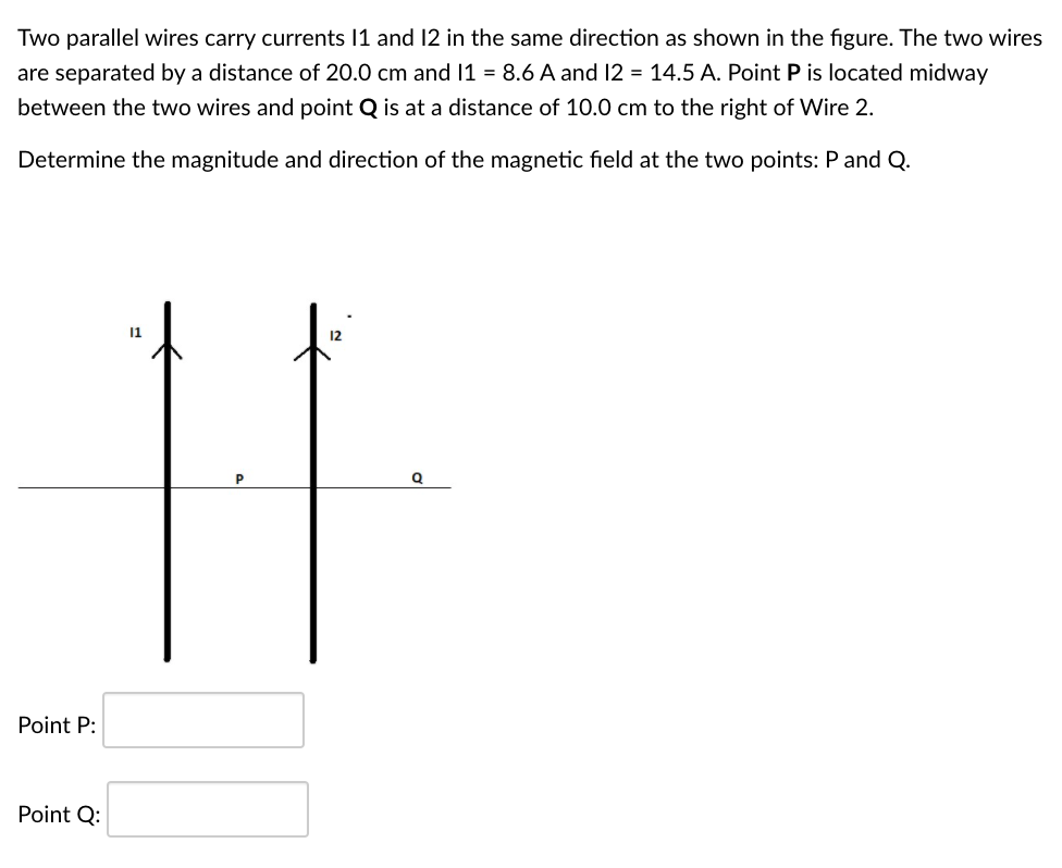 Solved Two parallel wires carry currents 11 and 12 in the | Chegg.com
