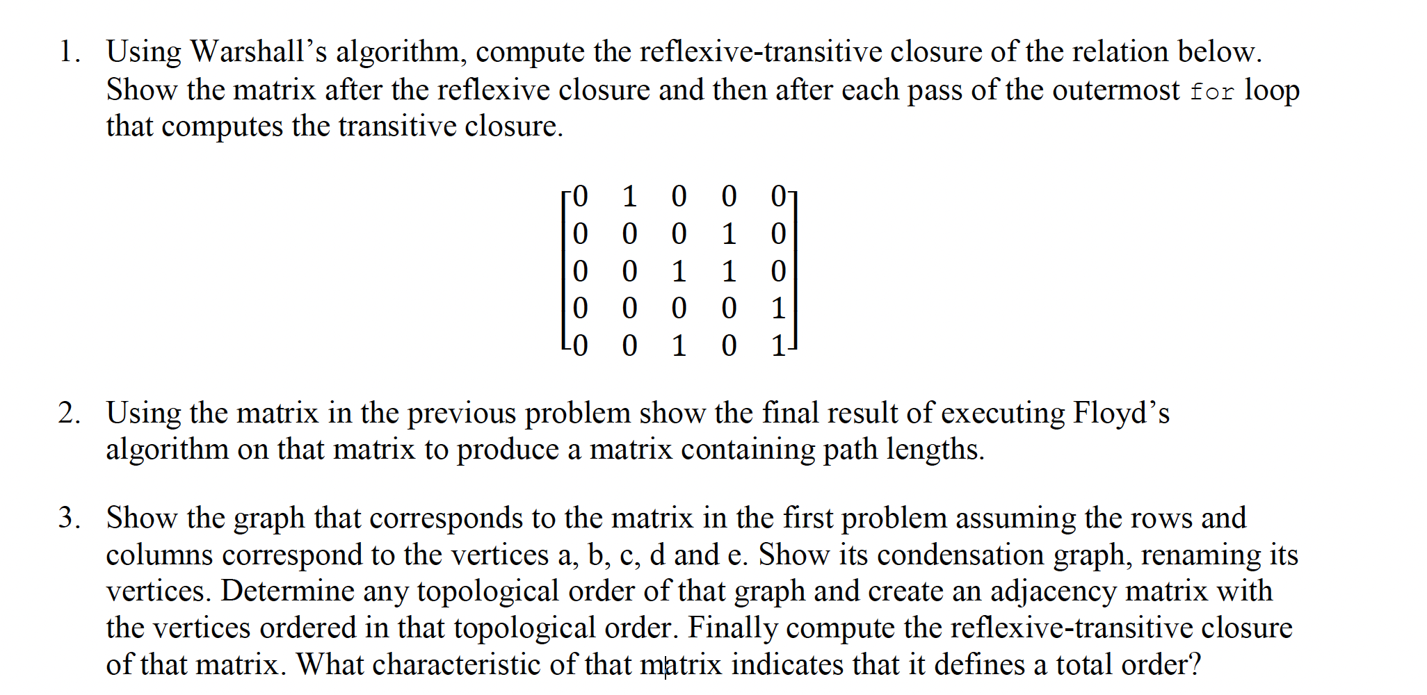 Solved Using Warshall's algorithm, compute the | Chegg.com