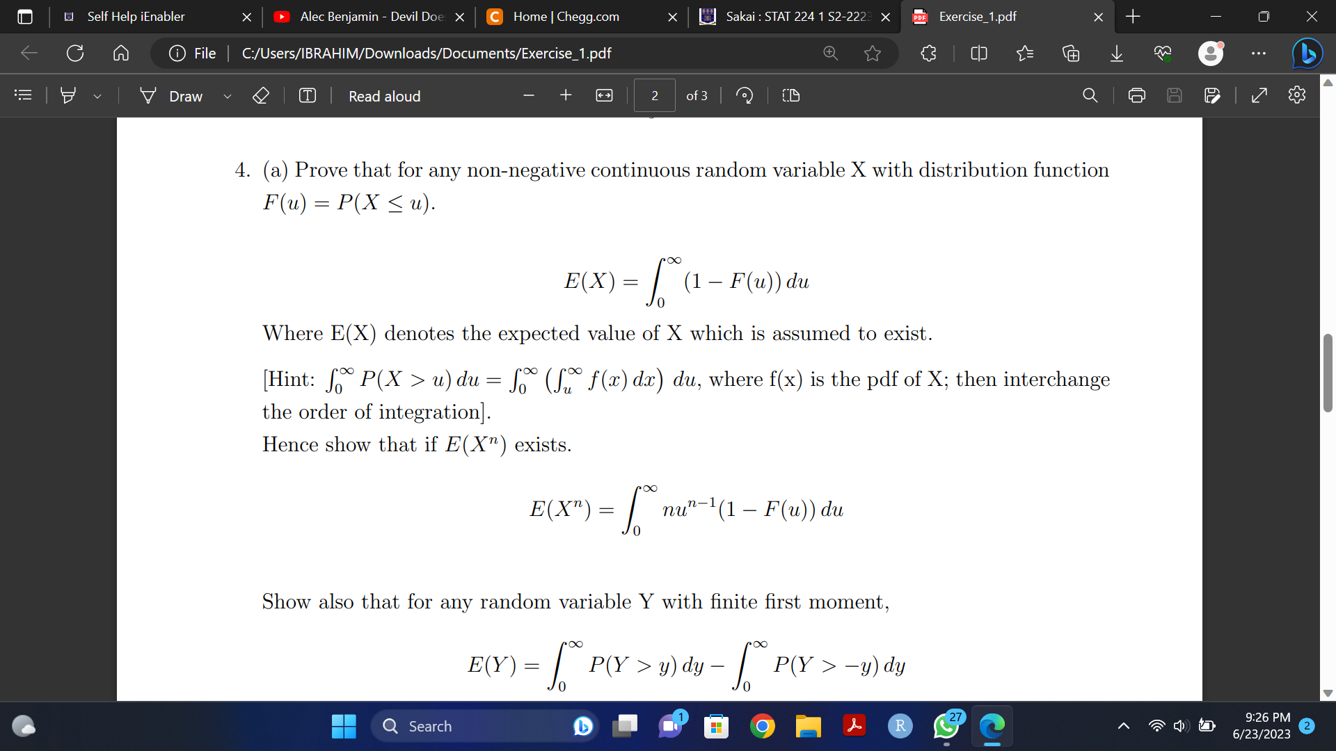 Solved A Prove That For Any Non Negative Continuous Random 