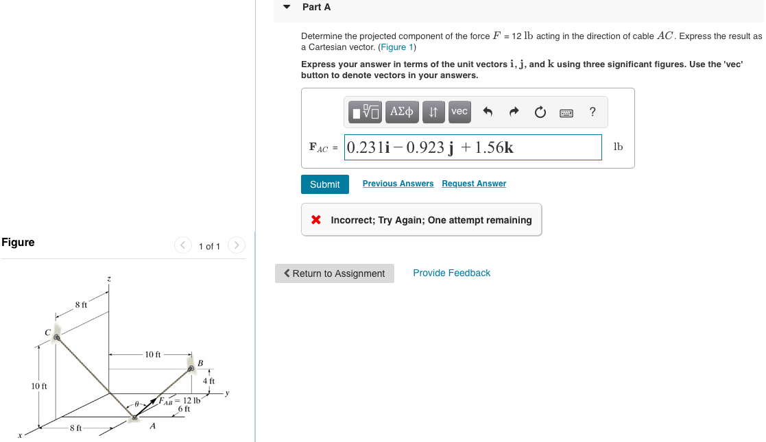 Solved Part A Determine the projected component of the force | Chegg.com