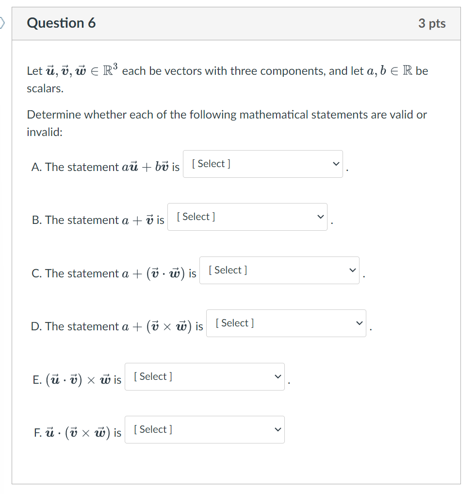 Solved Question 6Let vec(u),vec(v),vec(w)inR3 ﻿each be | Chegg.com