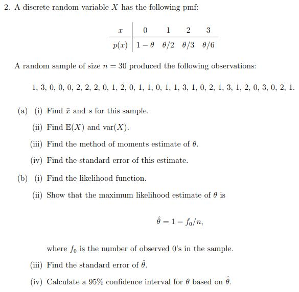 Solved 2. A discrete random variable X has the following pmf | Chegg.com