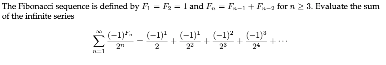 Solved The Fibonacci sequence is defined by Fi = F2 = 1 and | Chegg.com
