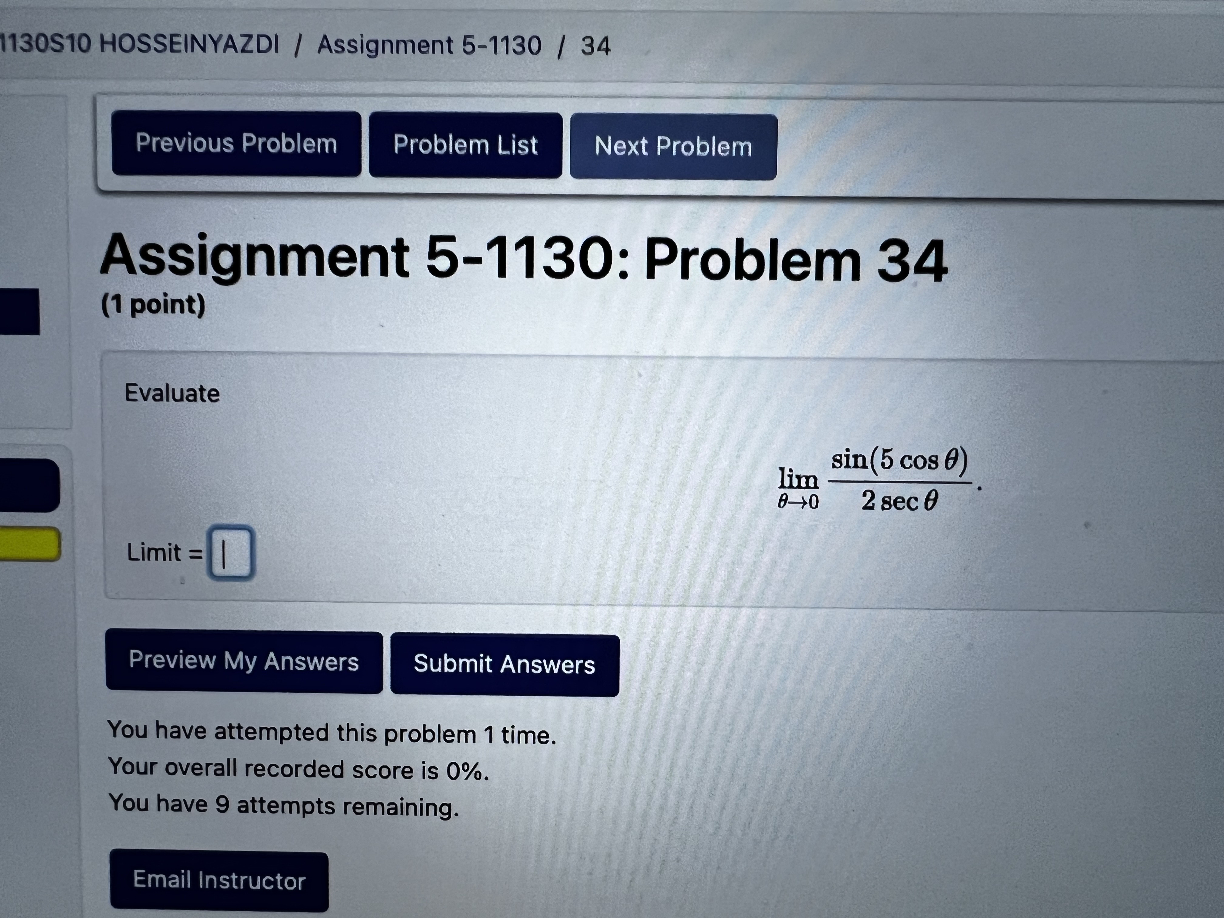 Solved 1130 S10 HOSSEINYAZDI / Assignment 5-1130 / 34 | Chegg.com