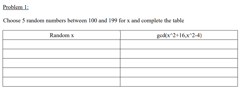 Solved Choose 5 random numbers between 100 and 199 for x and | Chegg.com