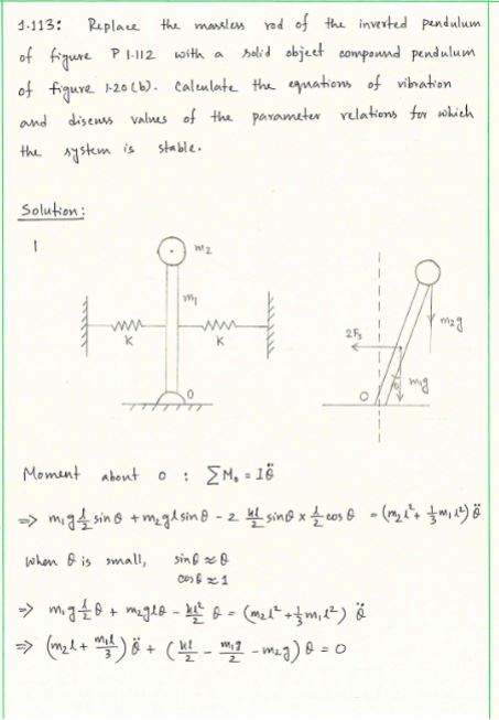 Solved for stability. ⇒2kl−(2m1g+m2g)>02kl>(2m1g+m2g) (Ans) | Chegg.com