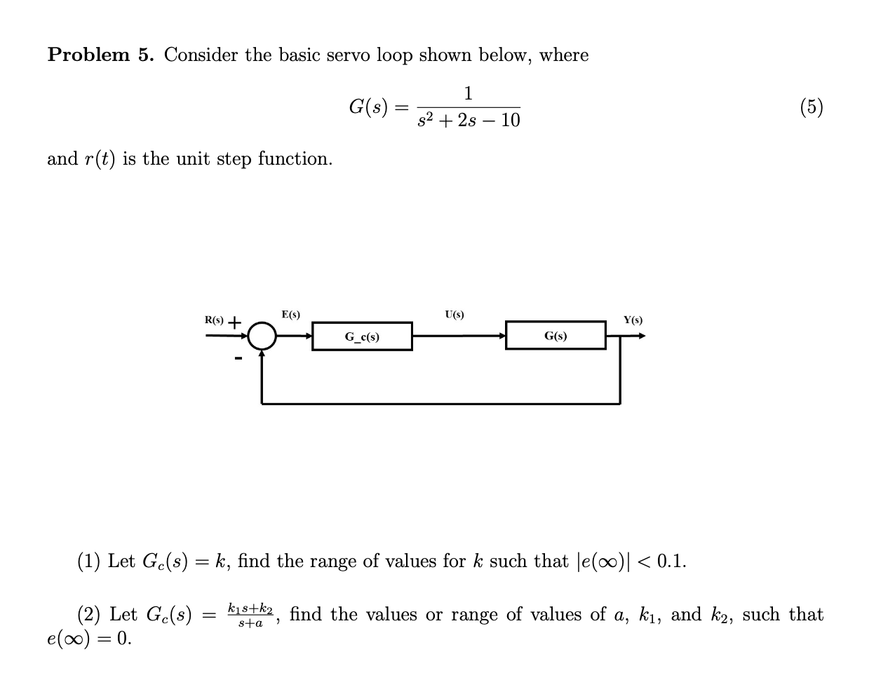 Solved Problem 5 Consider The Basic Servo Loop Shown Below 