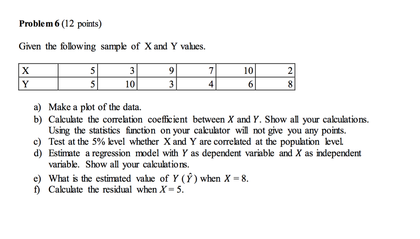 Solved Problem 6 (12 points) Given the following sample of X | Chegg.com Solved Problem 6 (12 points) Given the following sample of X | Chegg.com