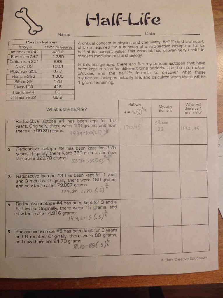 Solved Half-Life Date A critical concept in physics and | Chegg.com