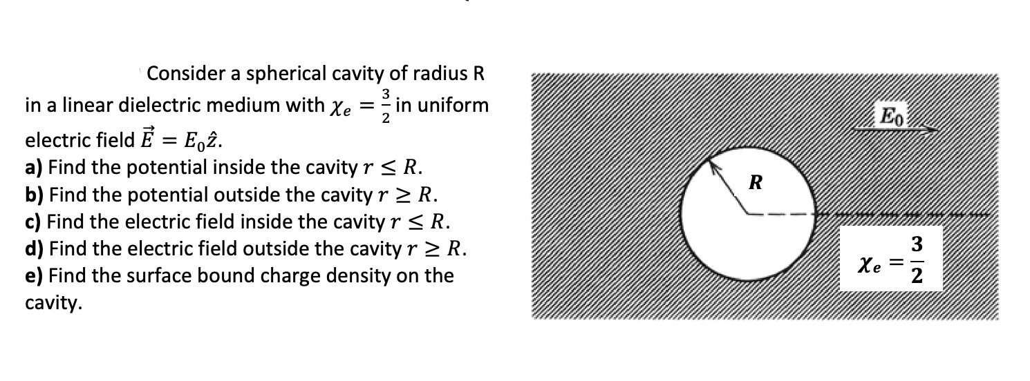 Solved 3 = 2 Eo Consider a spherical cavity of radius R in a | Chegg.com