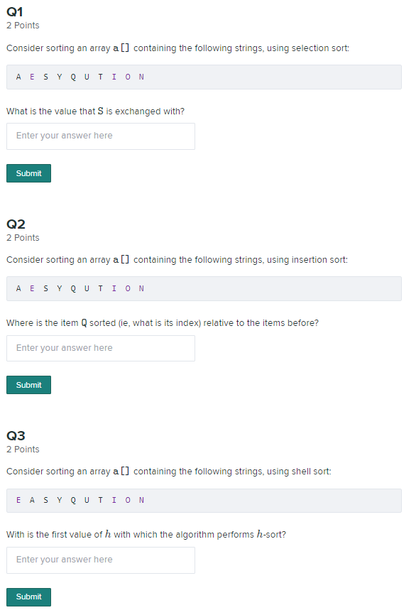 Solved 2 Points Consider sorting an array a L3 containing | Chegg.com