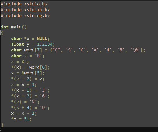 include string.h> nt main() char ∗x= NULL; float | Chegg.com