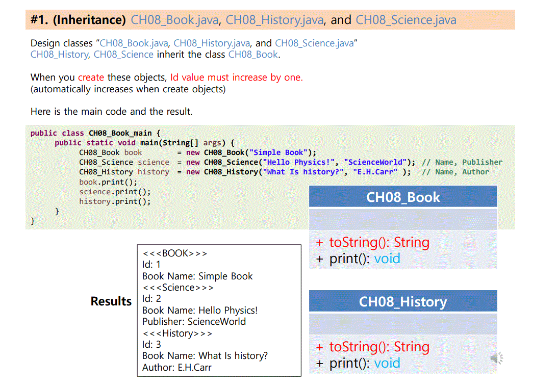 Solved #1. (Inheritance) CH08_Book.java, CH08_History.java, | Chegg.com