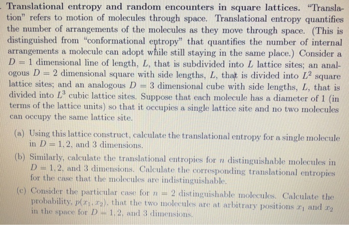 Solved Translational entropy and random encounters in square | Chegg.com