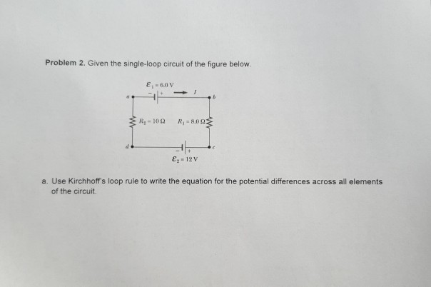 Solved Problem 2. Given the single-loop circuit of the | Chegg.com