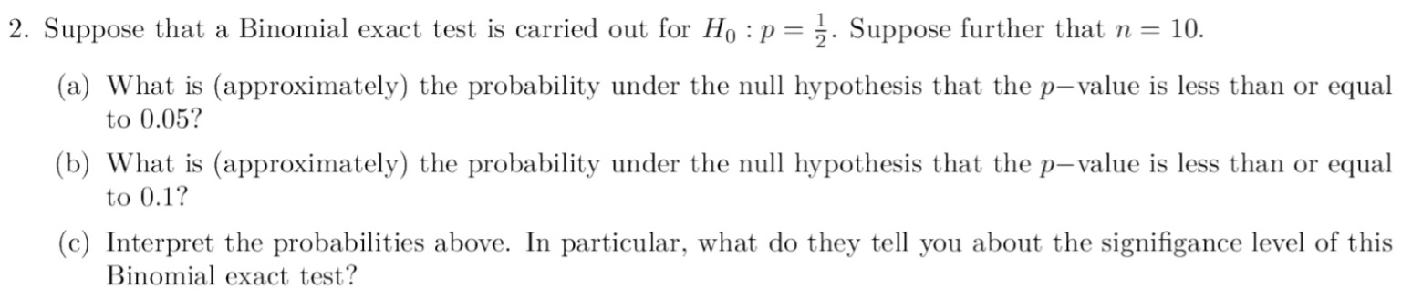 Solved 2. Suppose that a Binomial exact test is carried out | Chegg.com