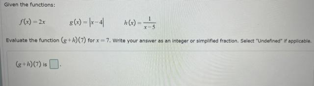 Solved Given the functions: f(x)=2xg(x)=∣x−4∣h(x)=x−51 | Chegg.com