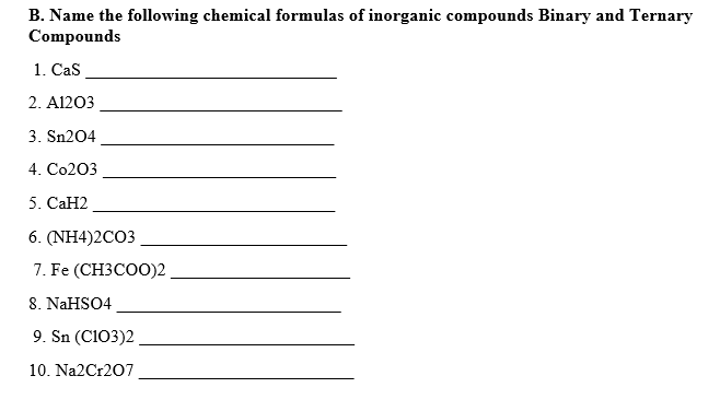 Solved A. Write the chemical formulas for the following | Chegg.com