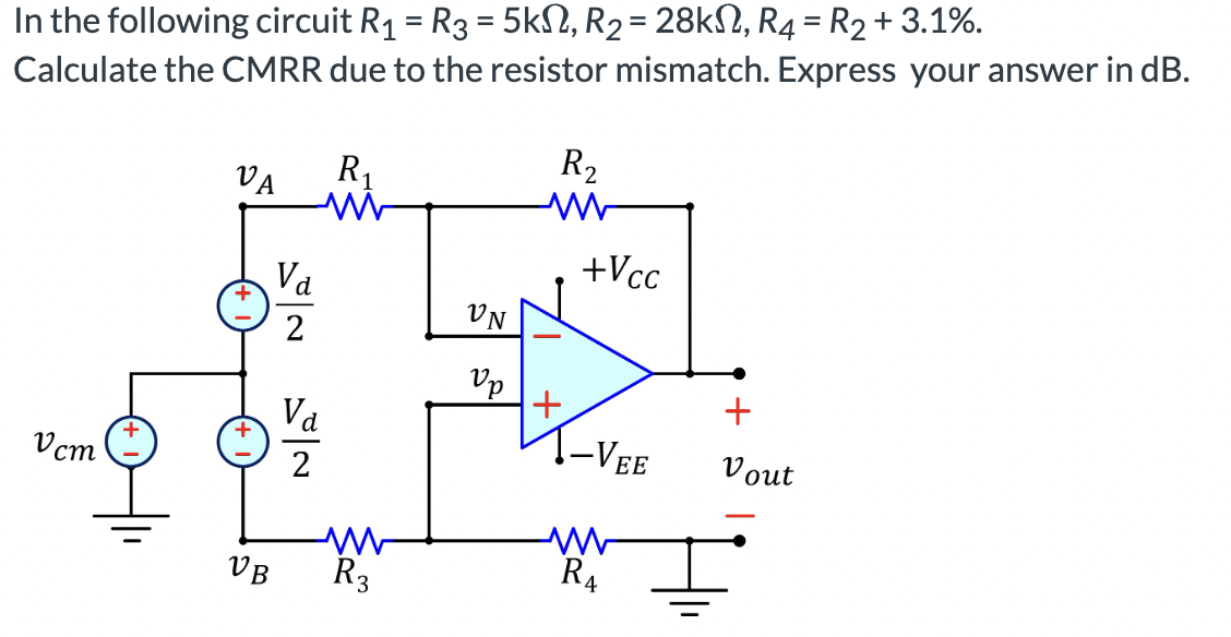 Solved In the following circuit R1=R3=5kΩ,R2=28kΩ,R4=R2+3.1% | Chegg.com