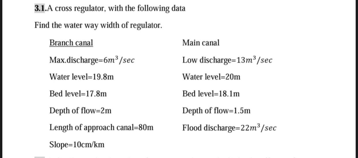 Solved 3.1.A cross regulator, with the following data Find | Chegg.com