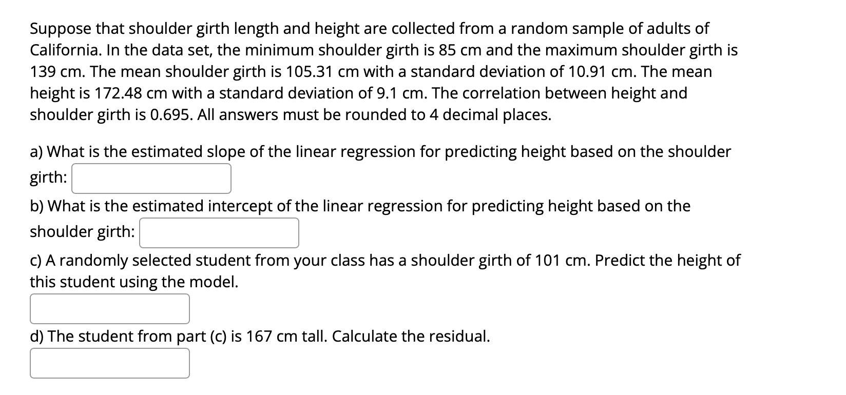 Solved Suppose that shoulder girth length and height are | Chegg.com