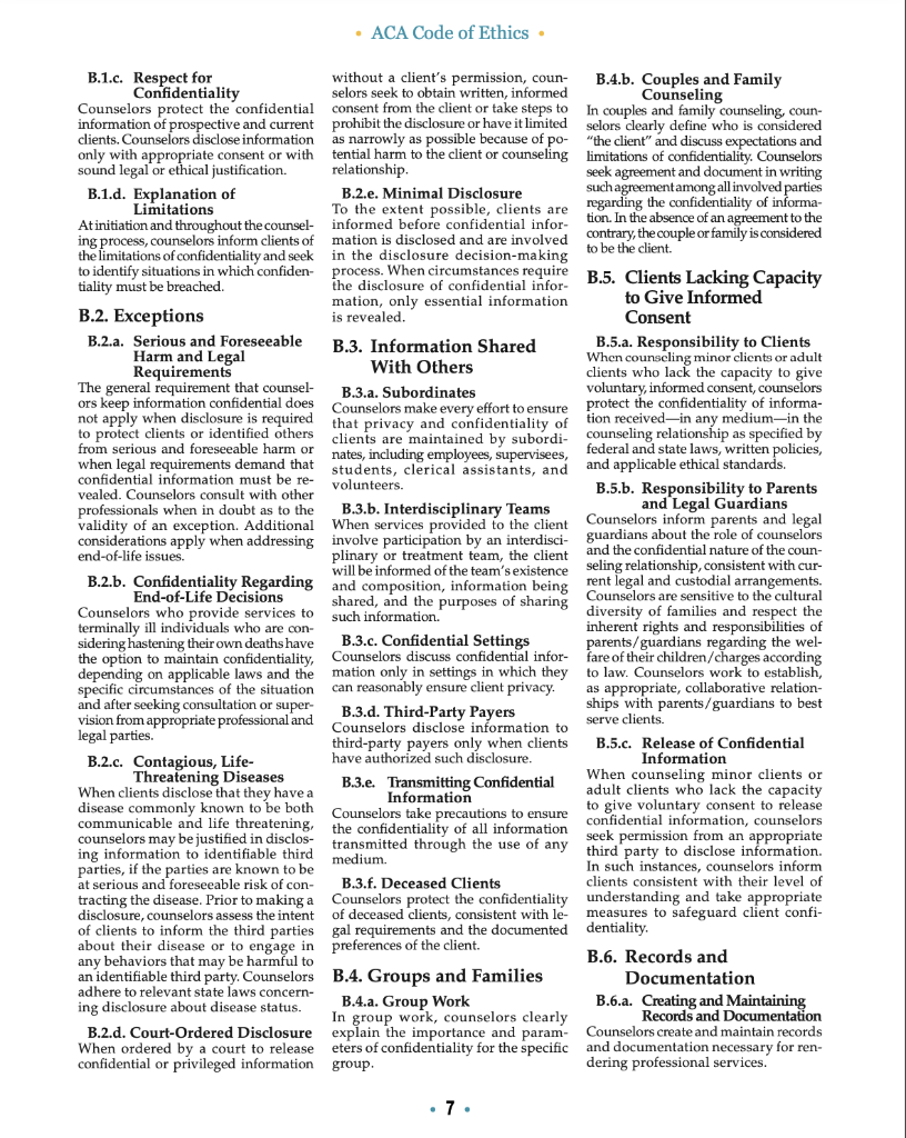 Solved Consider the following paragraph of the ACA Code of | Chegg.com