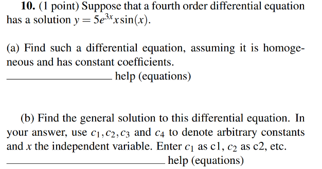 Solved 10. (1 point) Suppose that a fourth order | Chegg.com