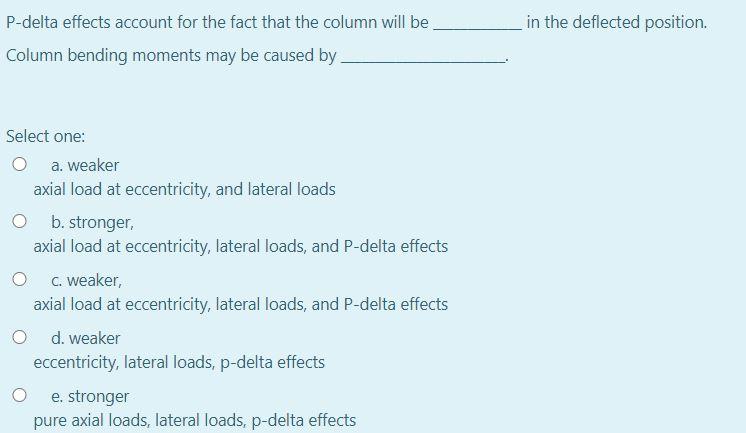 Solved in the deflected position. P-delta effects account | Chegg.com