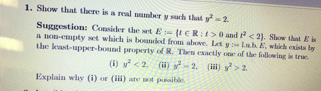 Solved Show that there is a real number y ﻿such that | Chegg.com