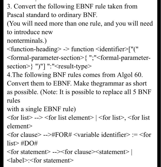 Solved 3. Convert the following EBNF rule taken from Pascal | Chegg.com