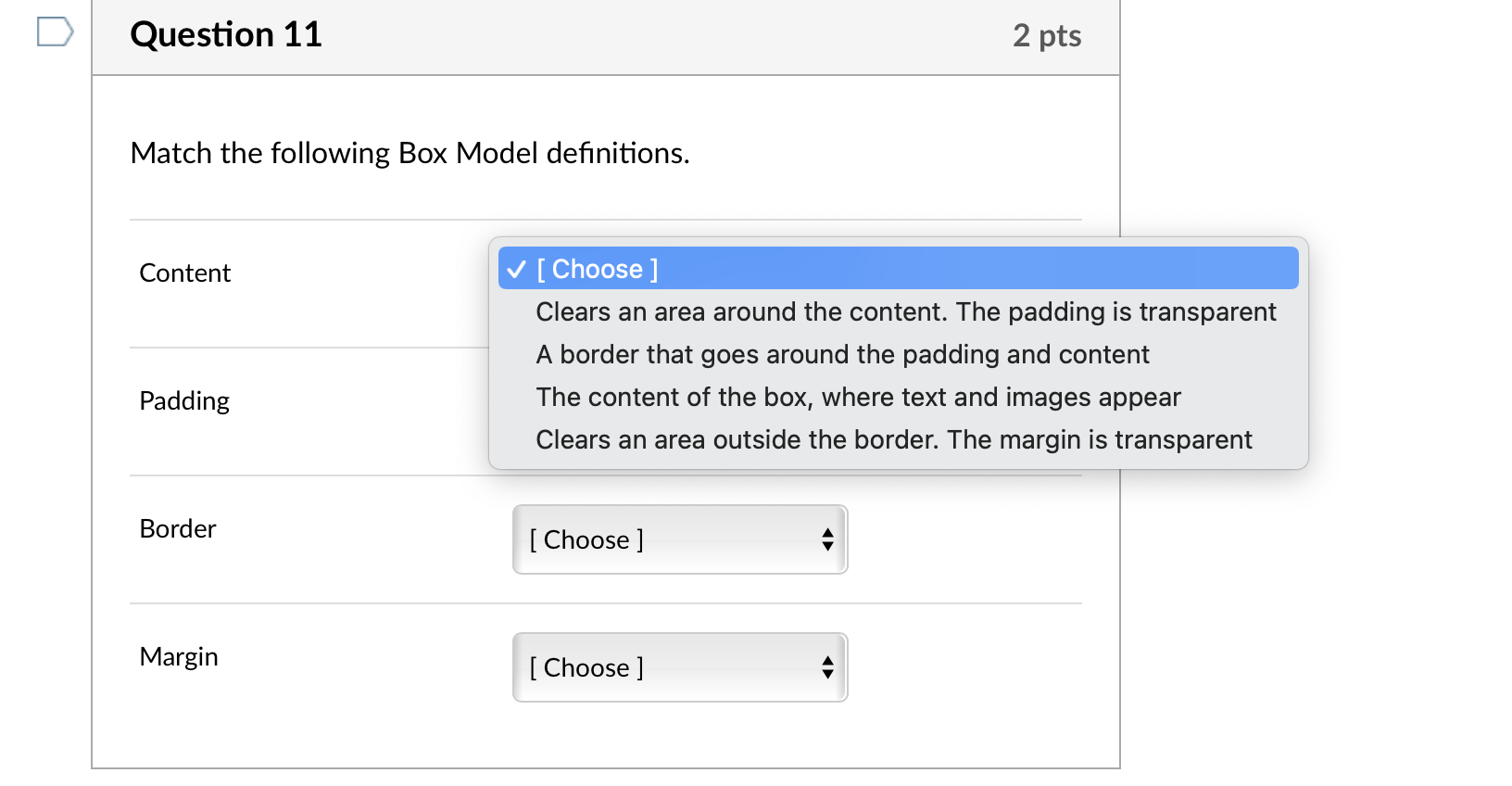Solved Question 11 2 pts Match the following Box Model | Chegg.com