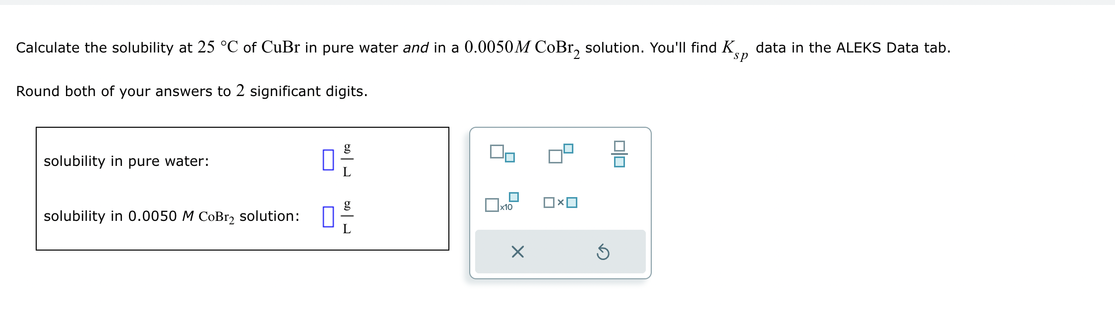 Solved Calculate the solubility at 25°C ﻿of CuBr in pure | Chegg.com