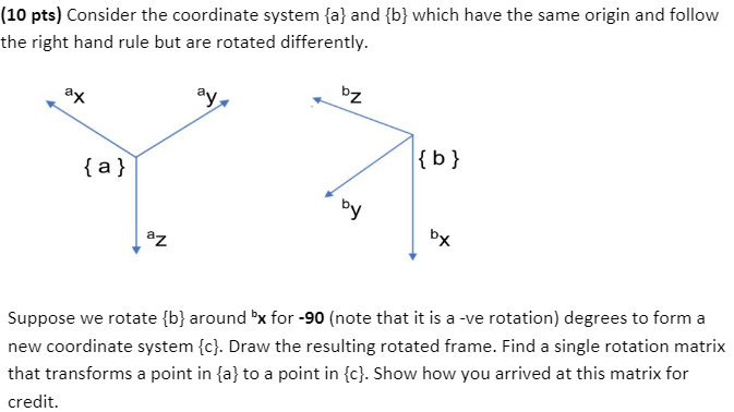 Solved (10 pts) Consider the coordinate system {a} and {b} | Chegg.com