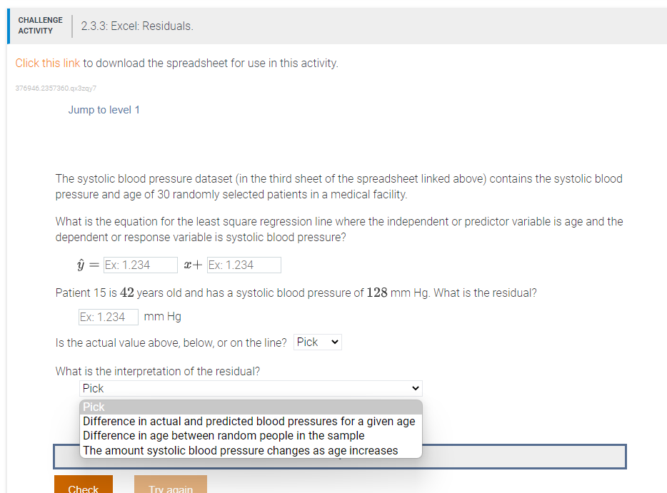 Solved CHALLENGE ACTIVITY 2 3 3 Excel Residuals Click Chegg