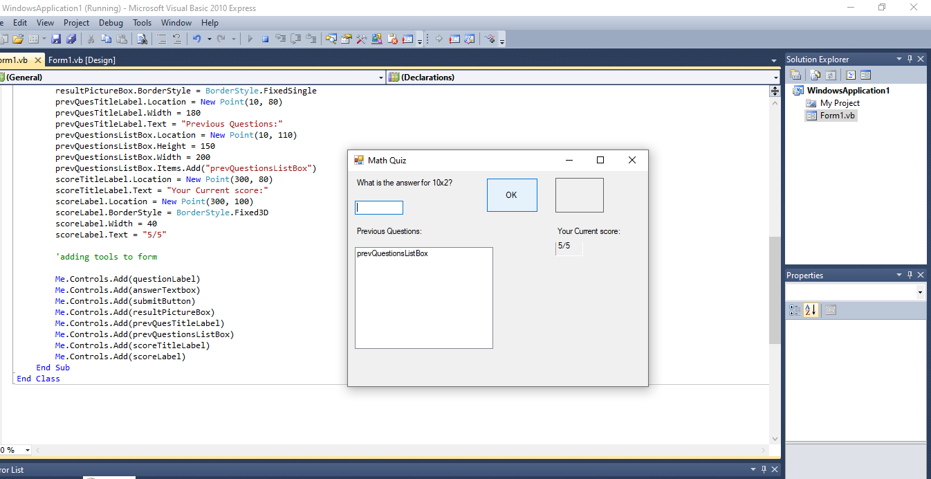 - Х WindowsApplication 1 (Running) - Microsoft Visual | Chegg.com