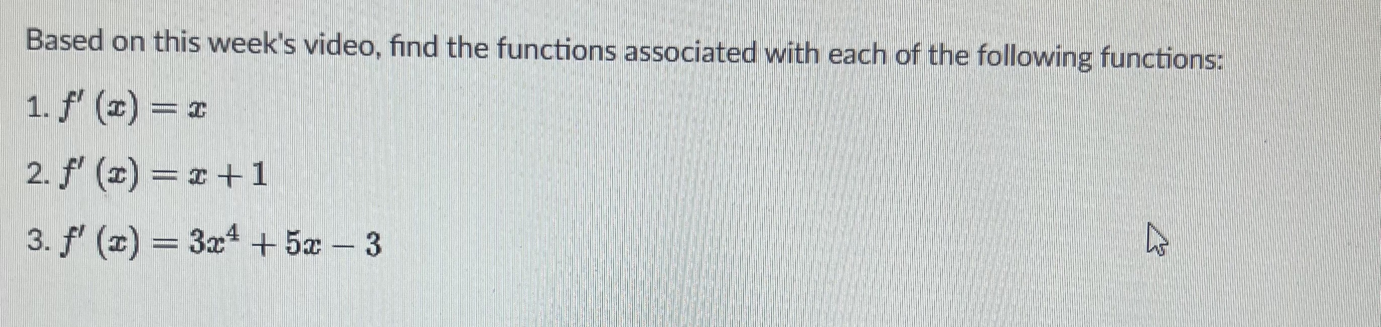 Solved Based On This Weeks Video Find The Functions