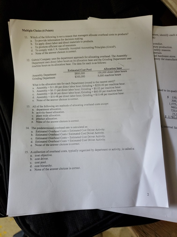 Solved Multiple Choice (4 Points) ment, identify each a 11. | Chegg.com